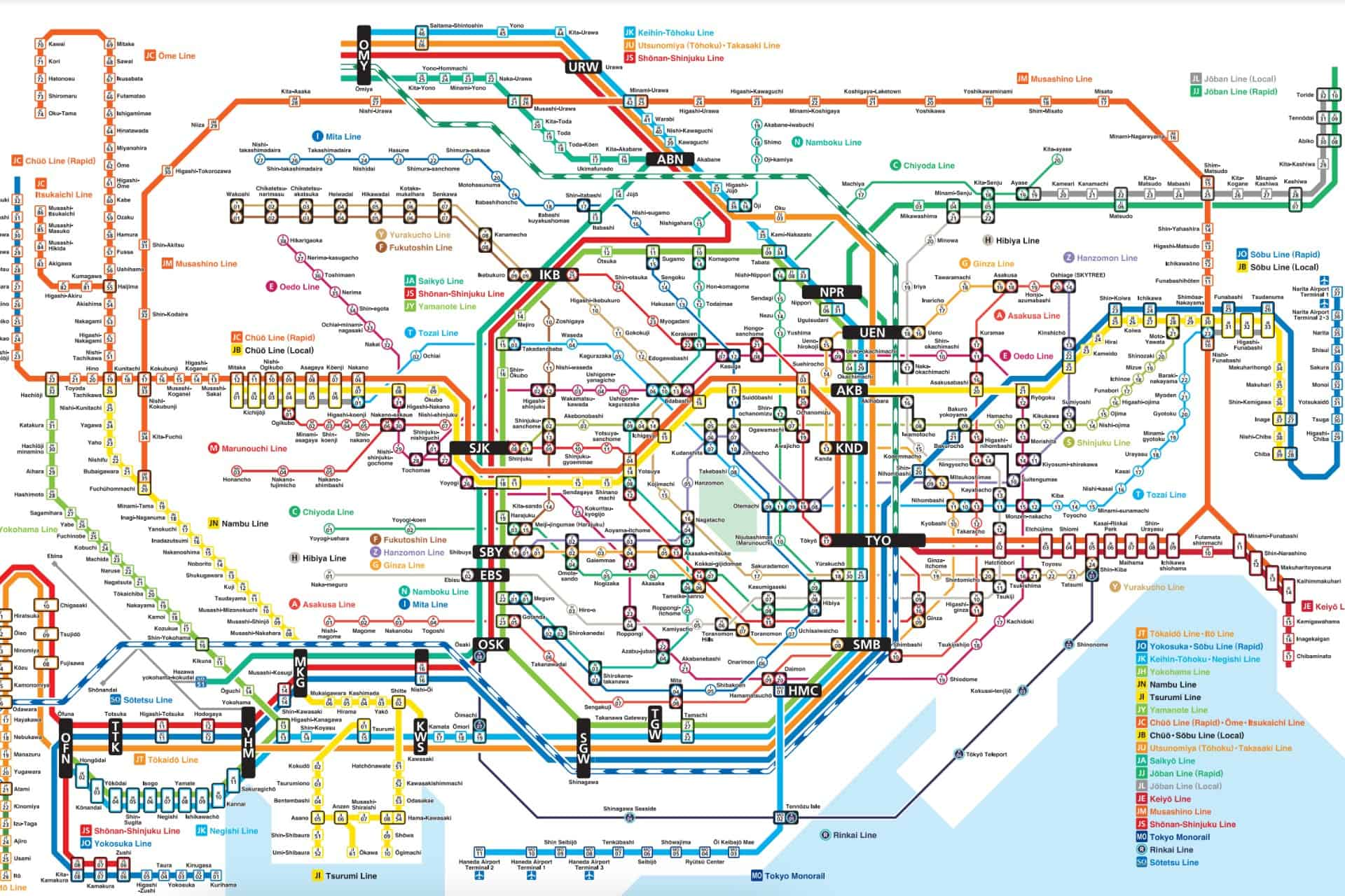 Tokyo JR Lines karta - Klicka för att ladda ner PDF